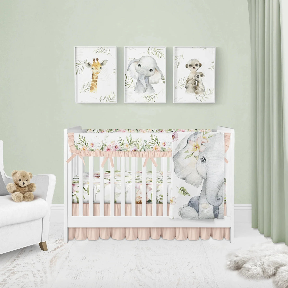 Peach Elephants 4pc. Crib Bedding Set – Kid's Stuff Superstore